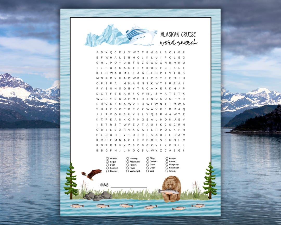 Alaskan Cruise Word Search, Alaska Trip Games, Cruise Printable, Cruise ...
