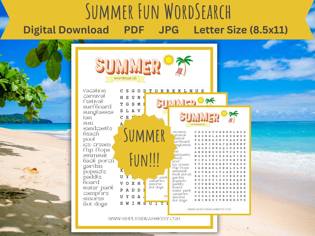 Summer Fun Word Search, Summer Games, Word Games, Family Fun Game, Word ...