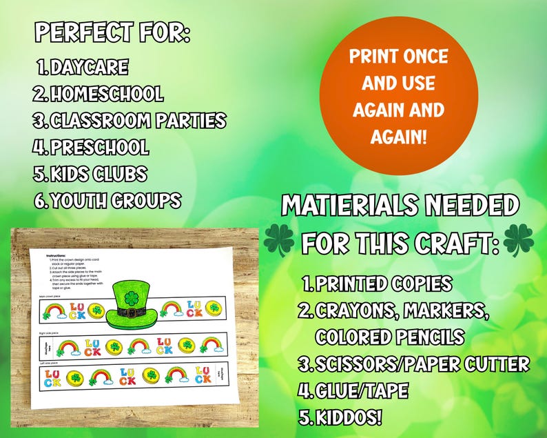 Leprechaun Hat Craft Kit, St. Patrick's Day Coloring, Activity Kit, St ...