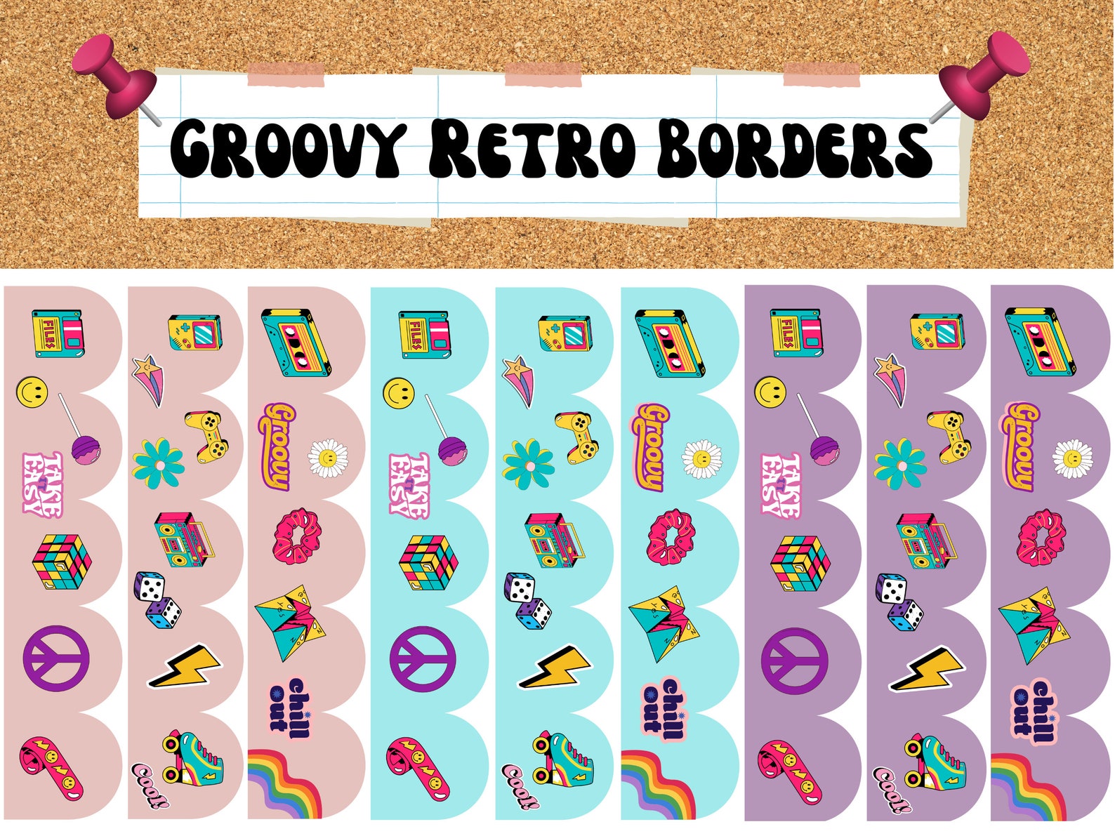 Printable Colorful Groovy Vintage Retro Bulletin Board Border,bring ...