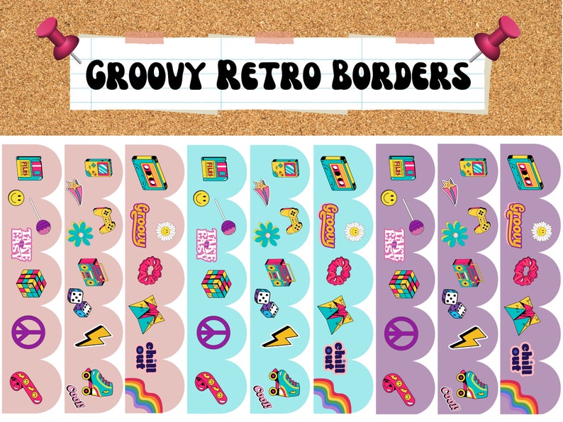 Printable Colorful Groovy Vintage Retro Bulletin Board Border,bring ...