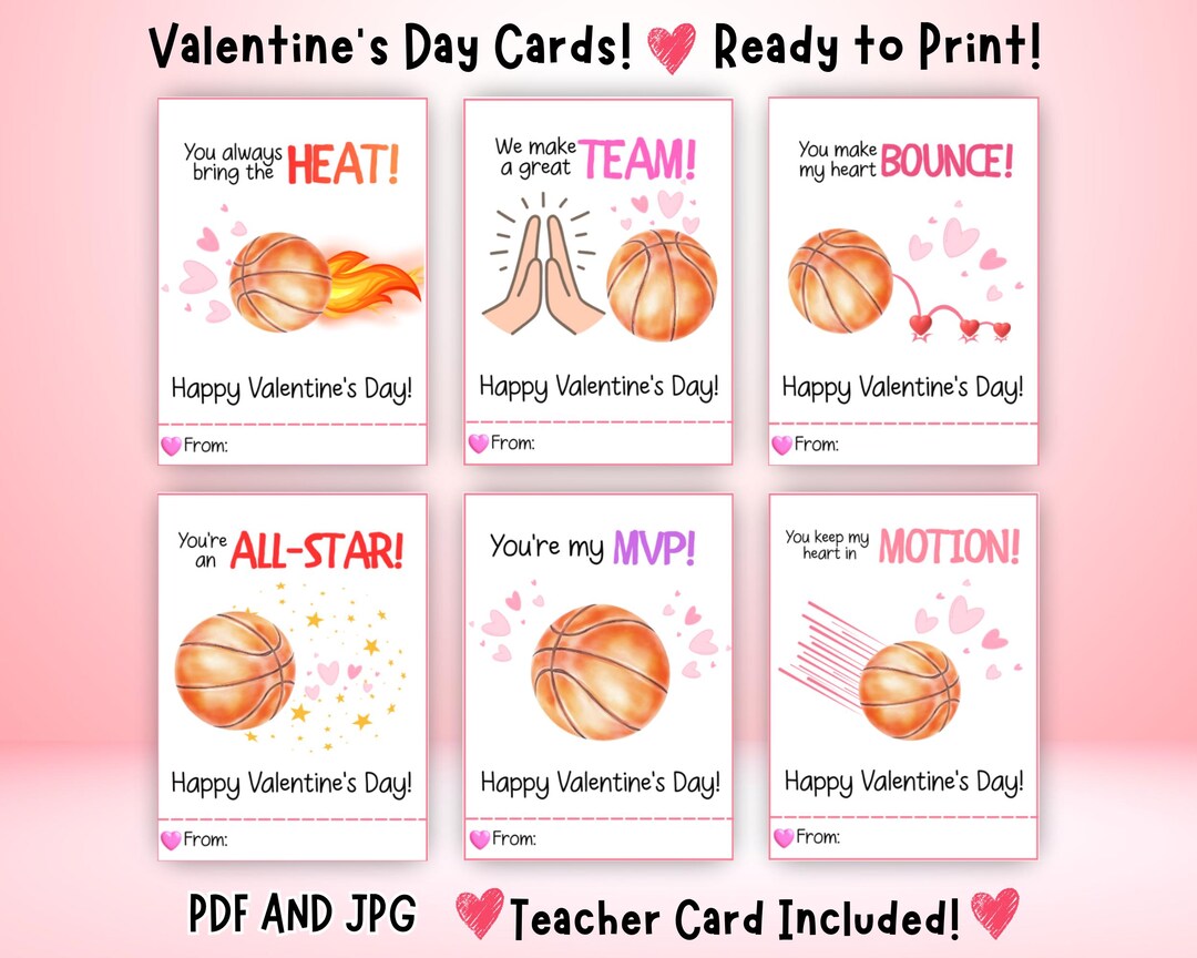Basketball Valentines Cards for Kids, Sports Valentines, Classroom ...