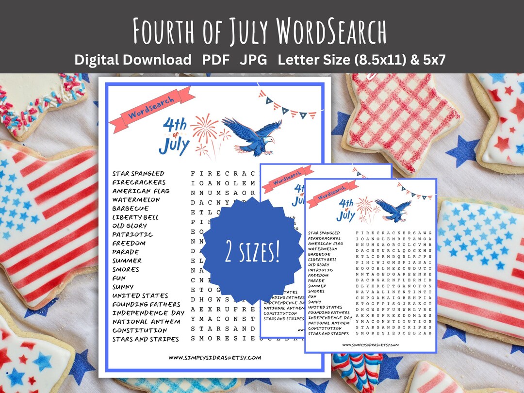 Fourth of July Word Search, Patriotic Word Search, 4th of July Game ...