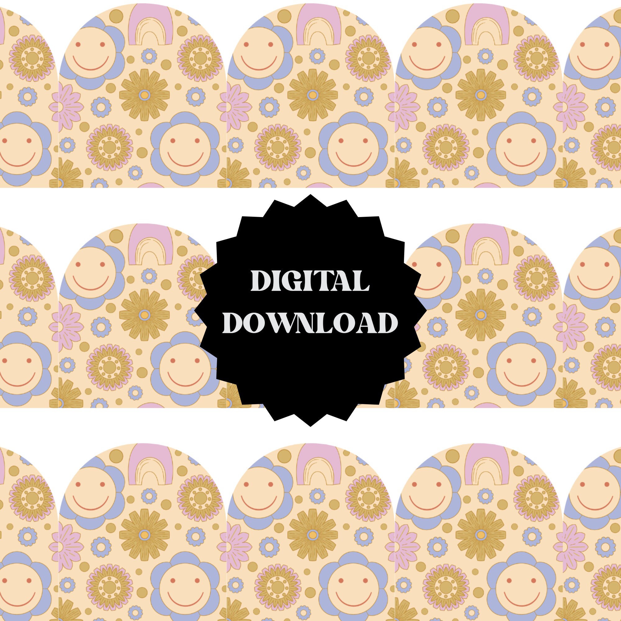 Printable Retro Rainbows and Flowers, Bulletin Board Borders, Unique ...