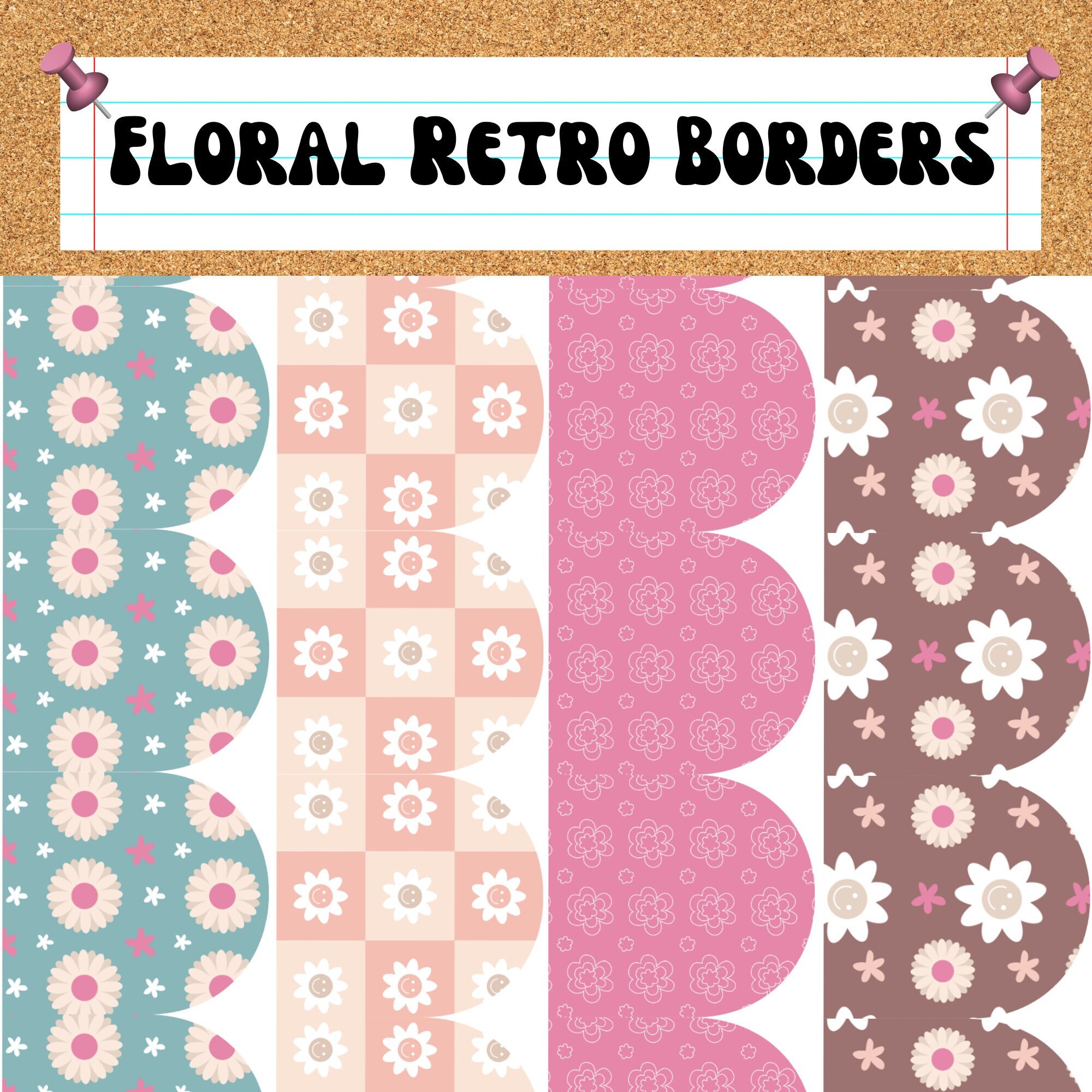 Printable Vintage Floral Retro Border for Bulletin Boards,retro ...