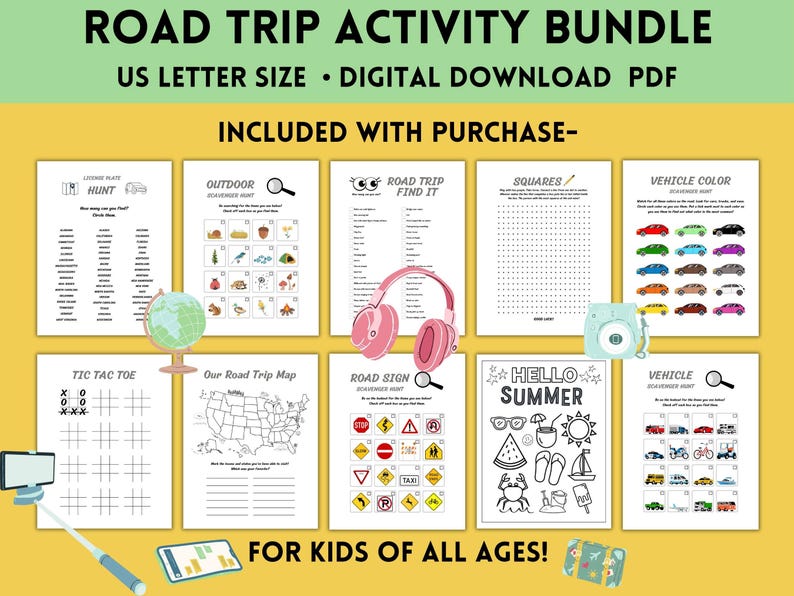 Road Trip Activity Bundle, Kids Road Trip Games Printable, Car Games ...