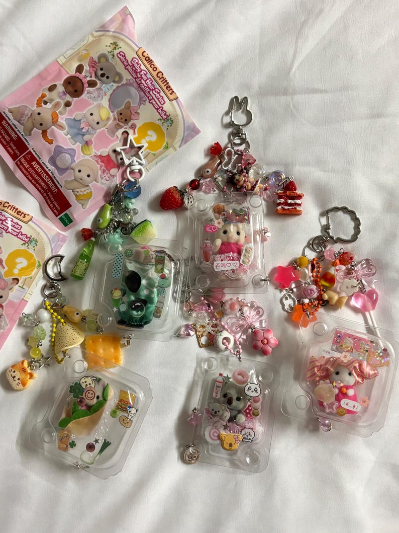 Calico Critters Beaded Keychain, Kawaii Trinket Cage Accessory - Etsy