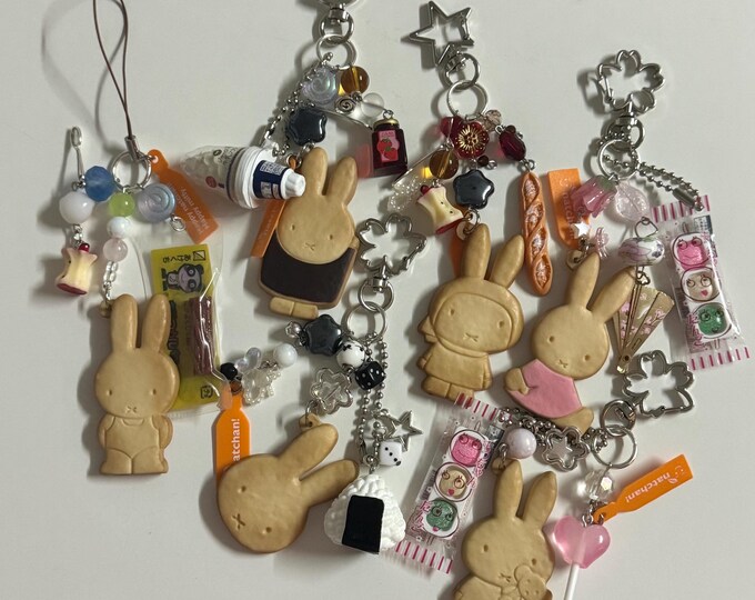 Japanese Bunny Cookie Trinket Keychains, Accessories, Cute, Kawaii, Aesthetic, Melon, Sakura ...