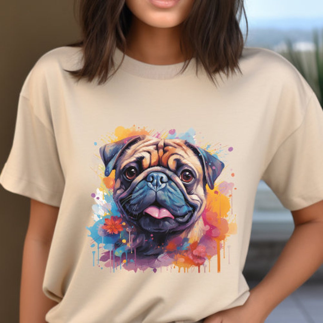 Pug Face Shirt Watercolor Pug T-shirt Cute Dog Shirt Pug Portrait Tee ...