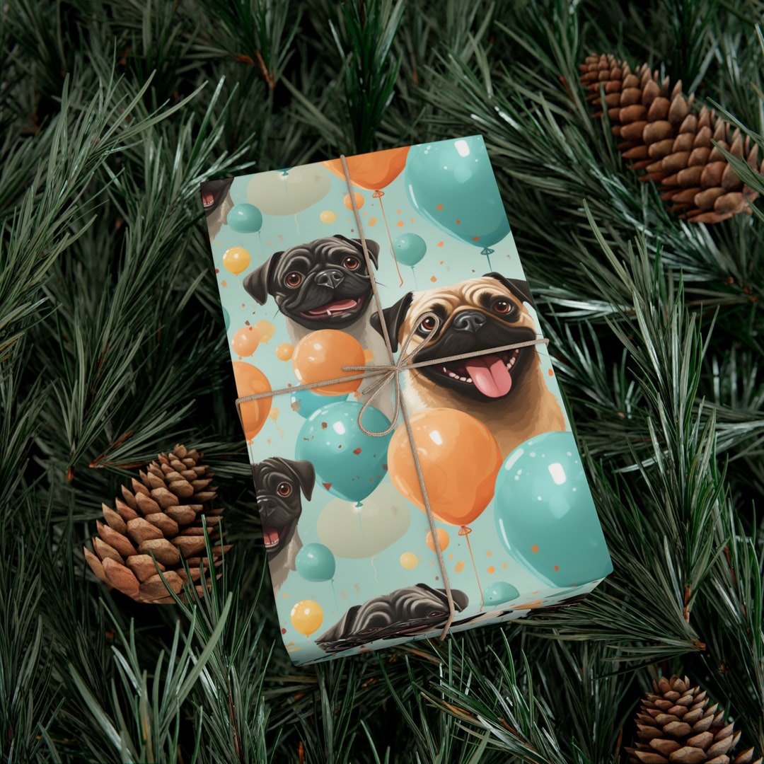 Pug Wrapping Paper, Pug Dog Gift Wrapping Paper Sheet Pug Birthday ...
