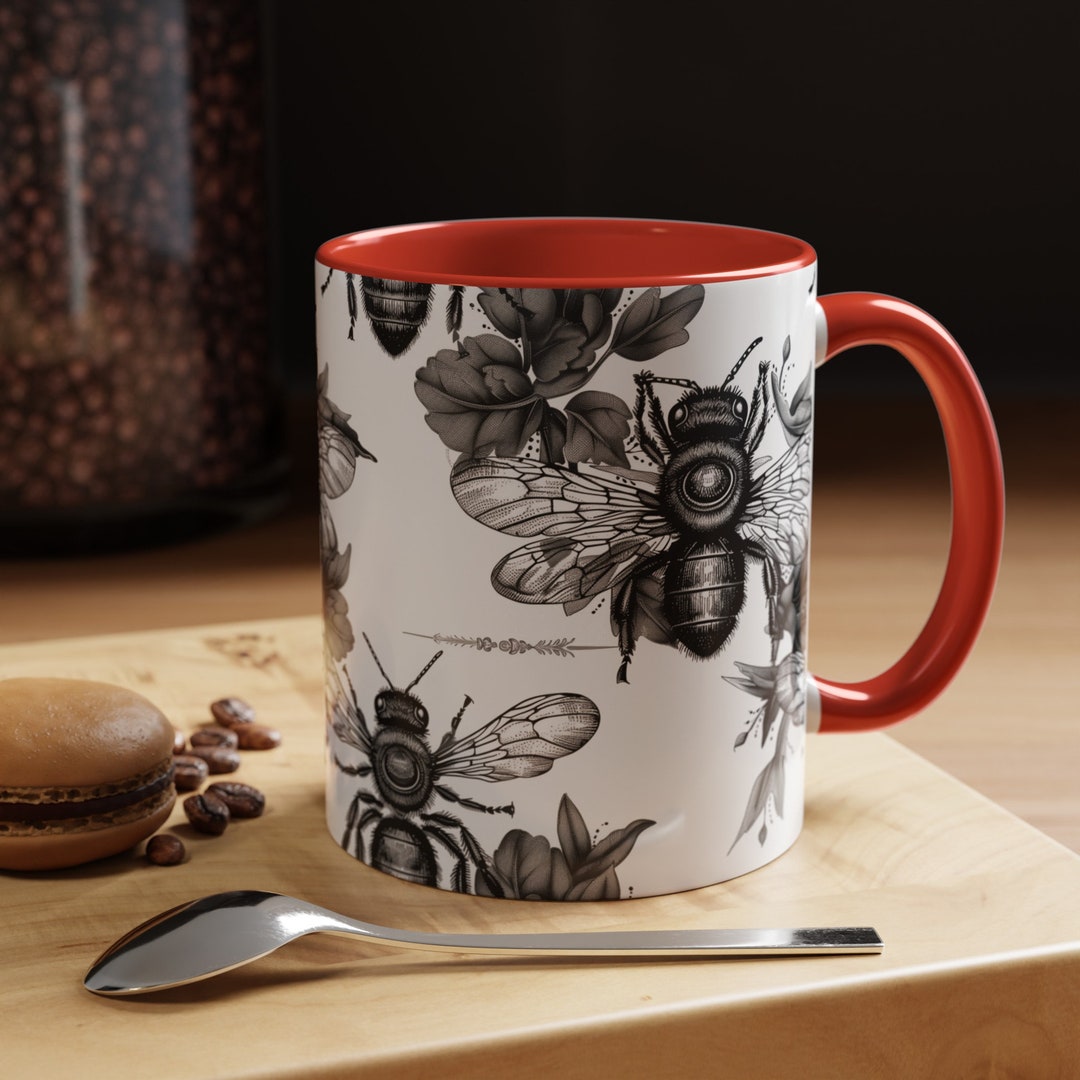Vintage Bee Design Ceramic Coffee Mug 11oz & 15oz Black and White ...
