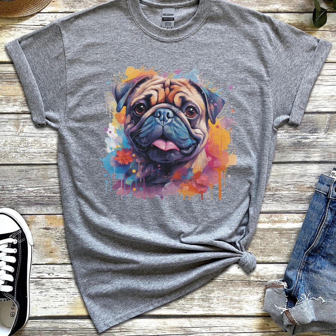 Pug Face Shirt Watercolor Pug T-shirt Cute Dog Shirt Pug Portrait Tee ...