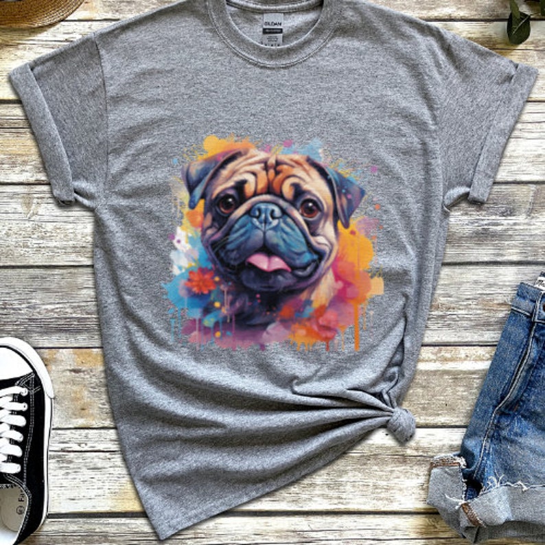Pug Face Shirt Watercolor Pug T-shirt Cute Dog Shirt Pug Portrait Tee ...