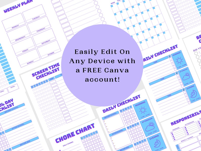 Editable Kids Chore Charts Reward Allowance Screen Time - Etsy