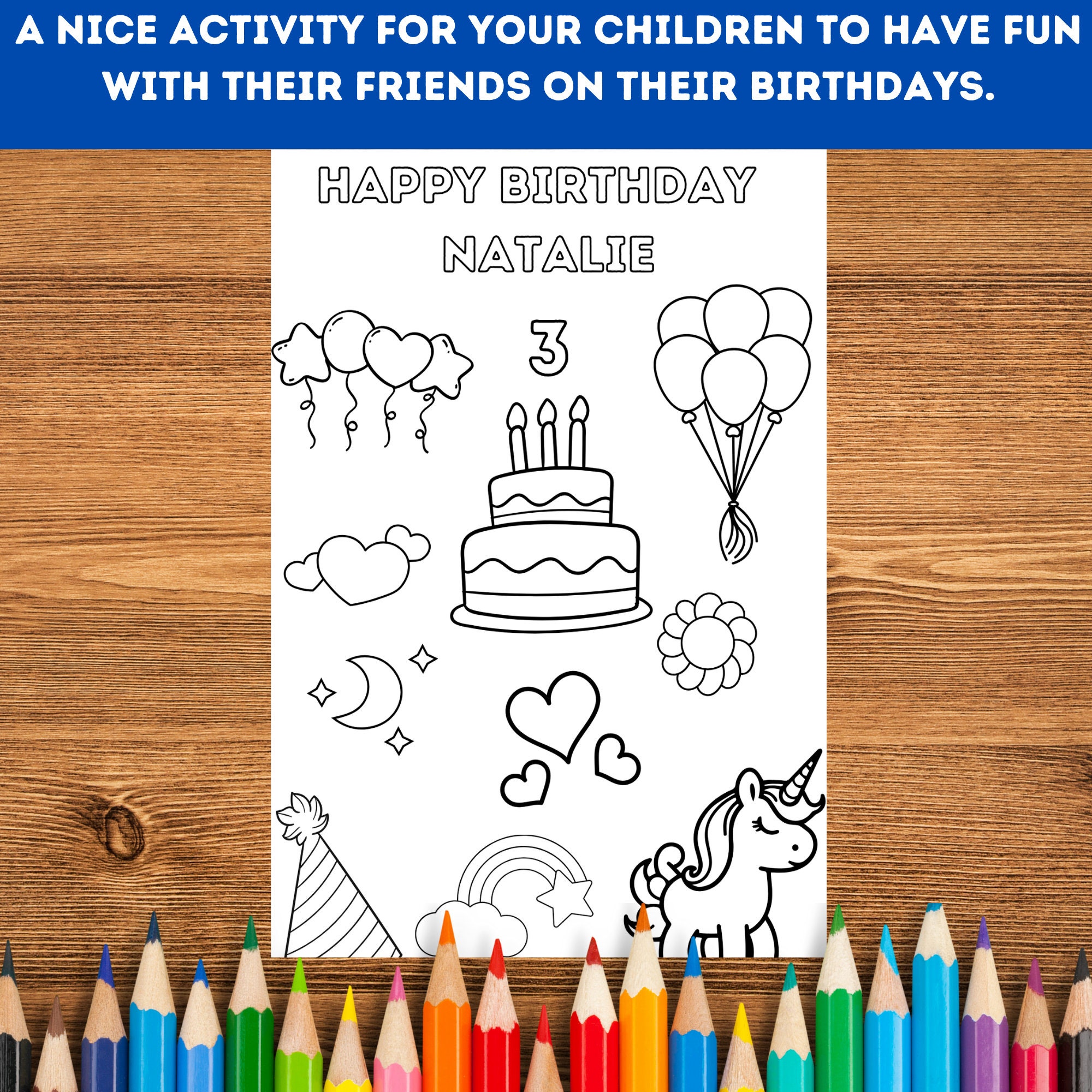 Personalized Birthday Coloring Page for Kids, Custom Birthday Party ...