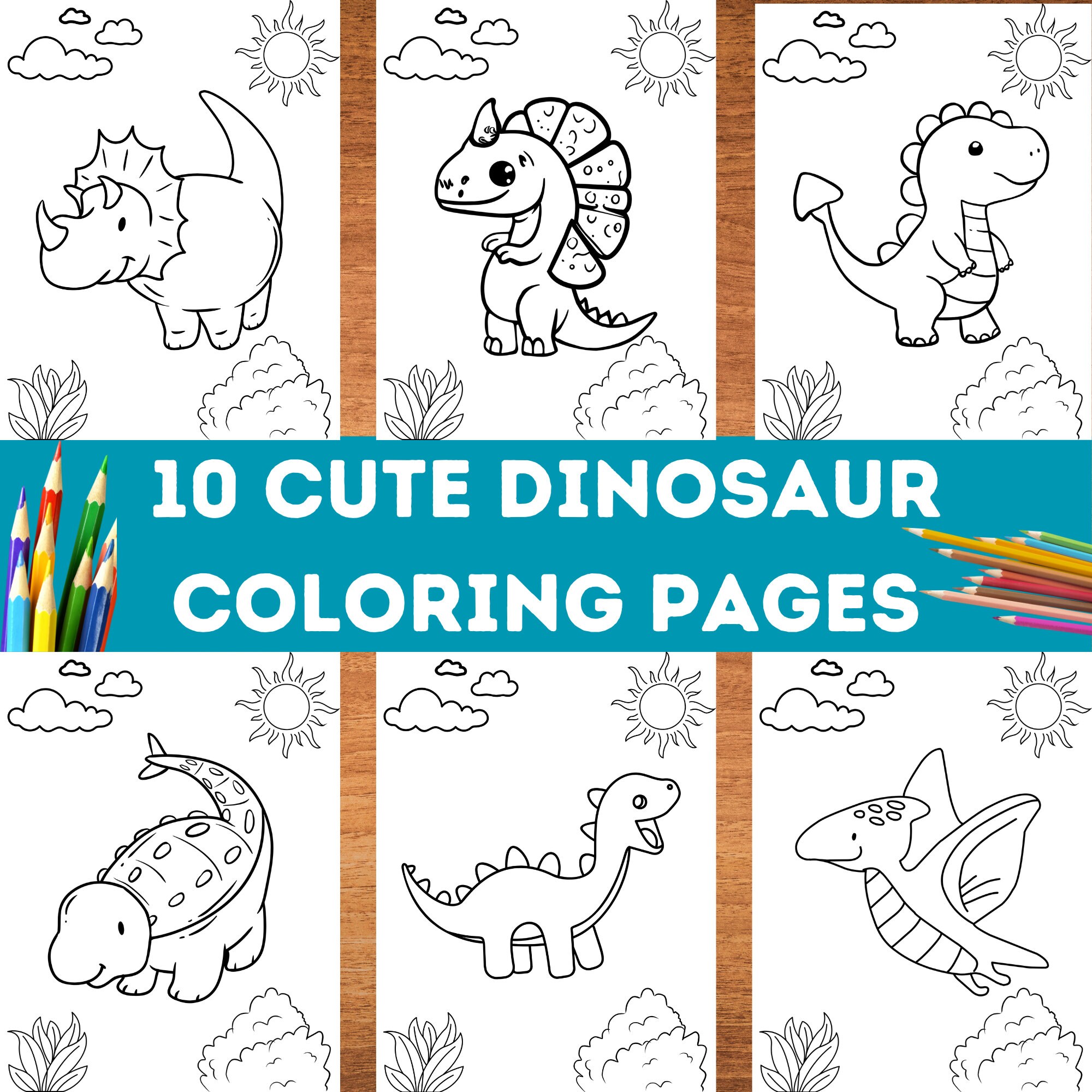Cute Dinosaurs Coloring Pages, 10 Dinosaurs Coloring Pages for Kids ...