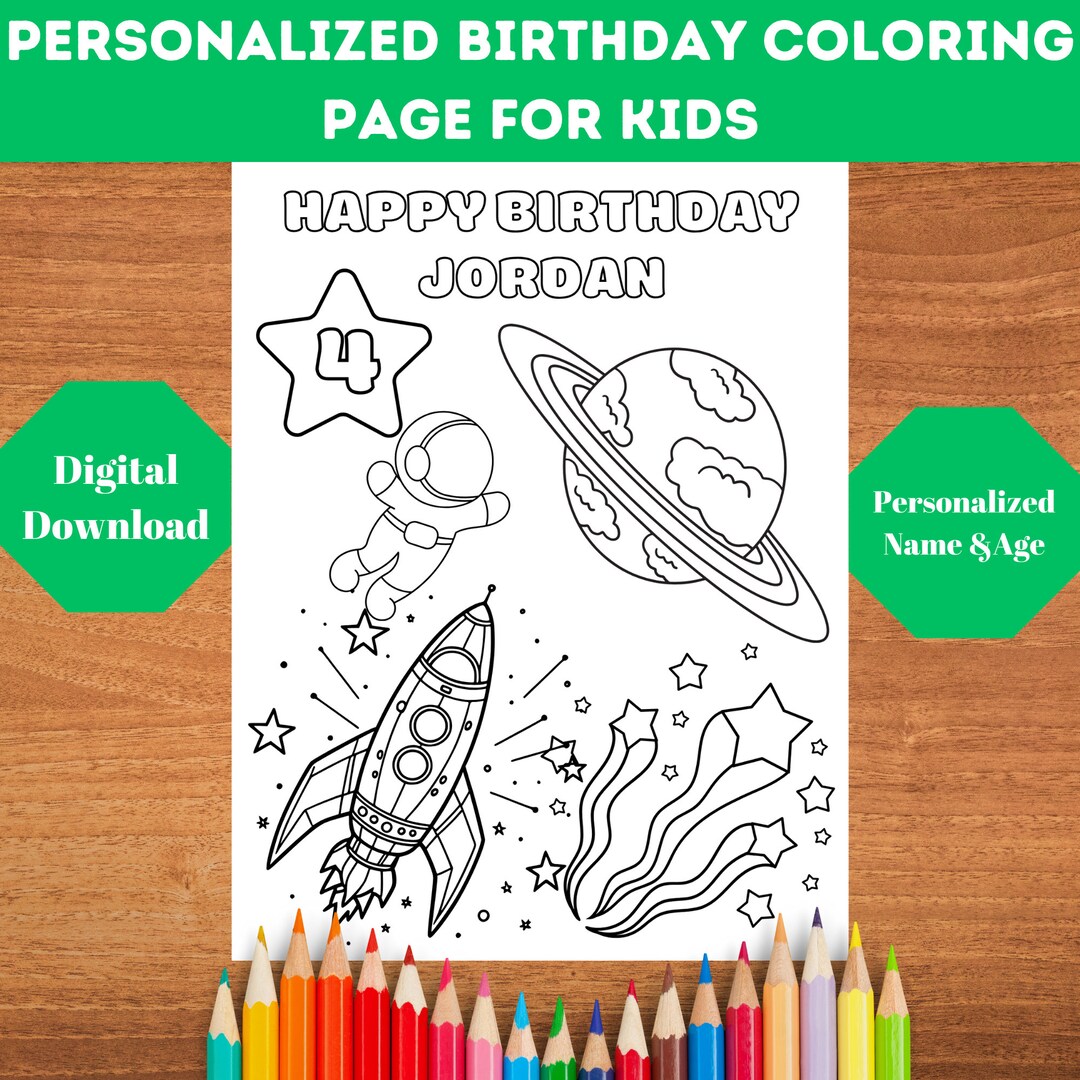 Personalized Birthday Coloring Page for Kids, Custom Birthday Party ...