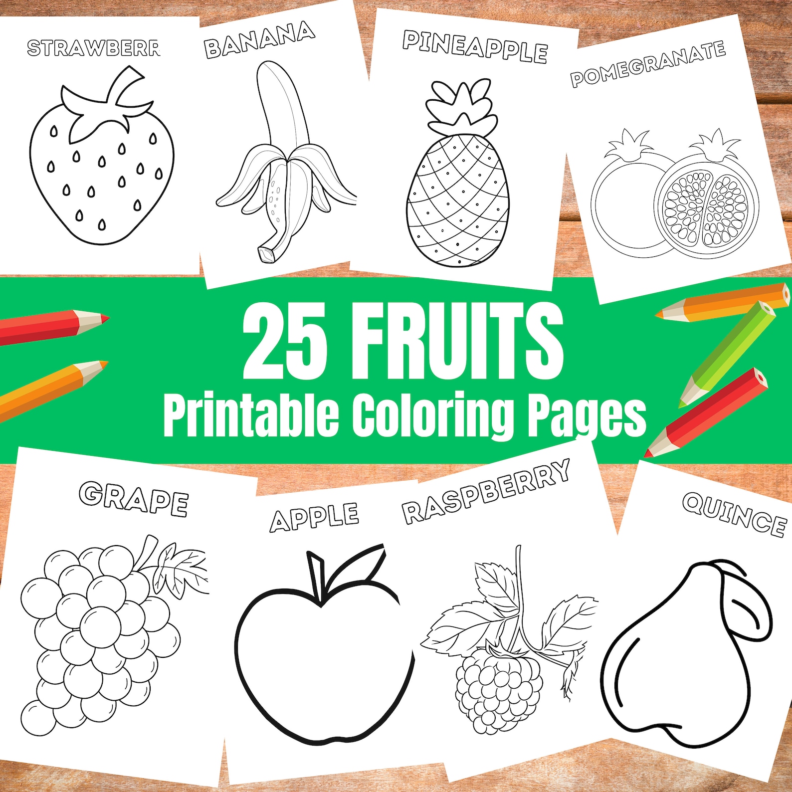 25 Fruits Coloring Pages Activity for Kids, Coloring Pages for Kids ...