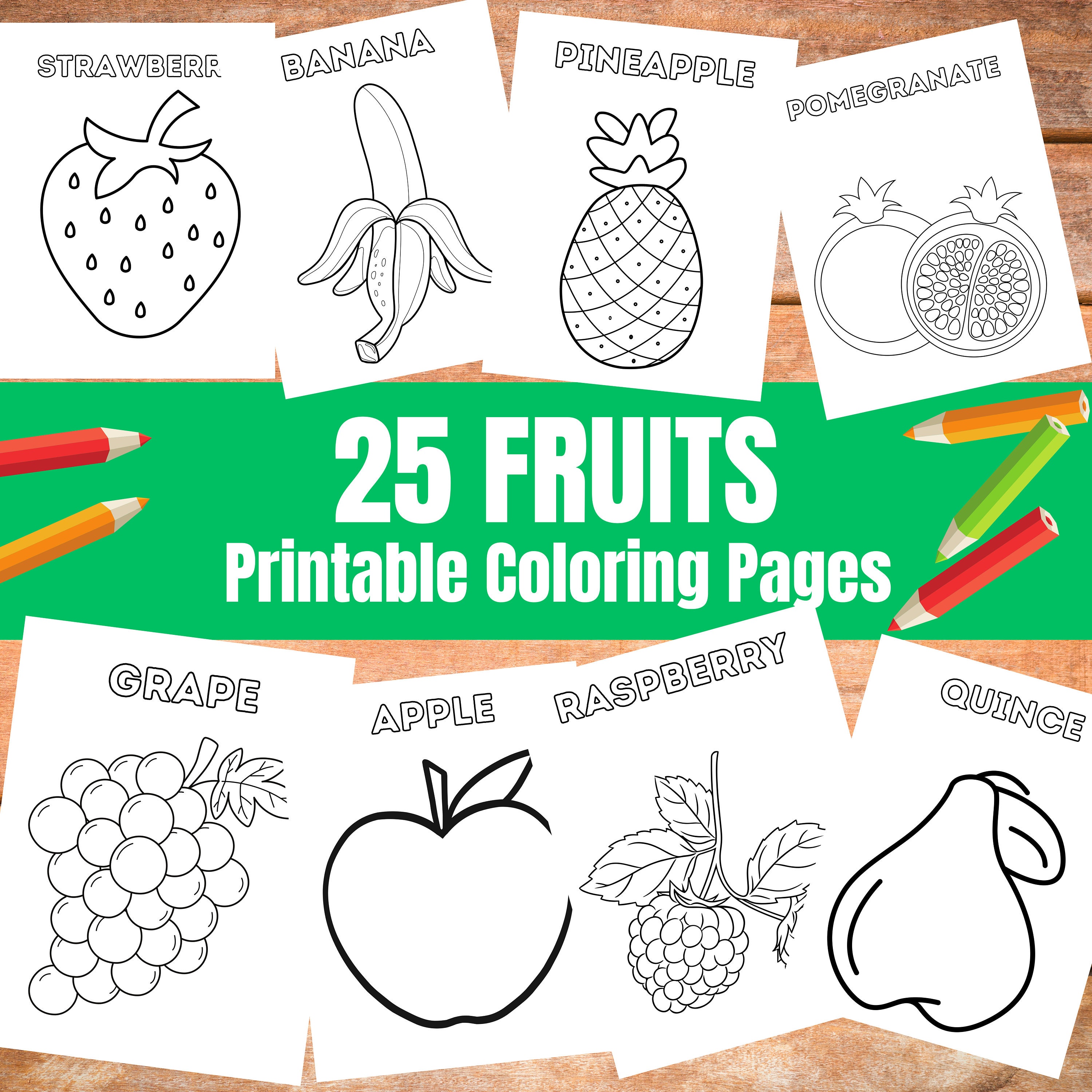 25 Fruits Coloring Pages Activity for Kids, Coloring Pages for Kids ...
