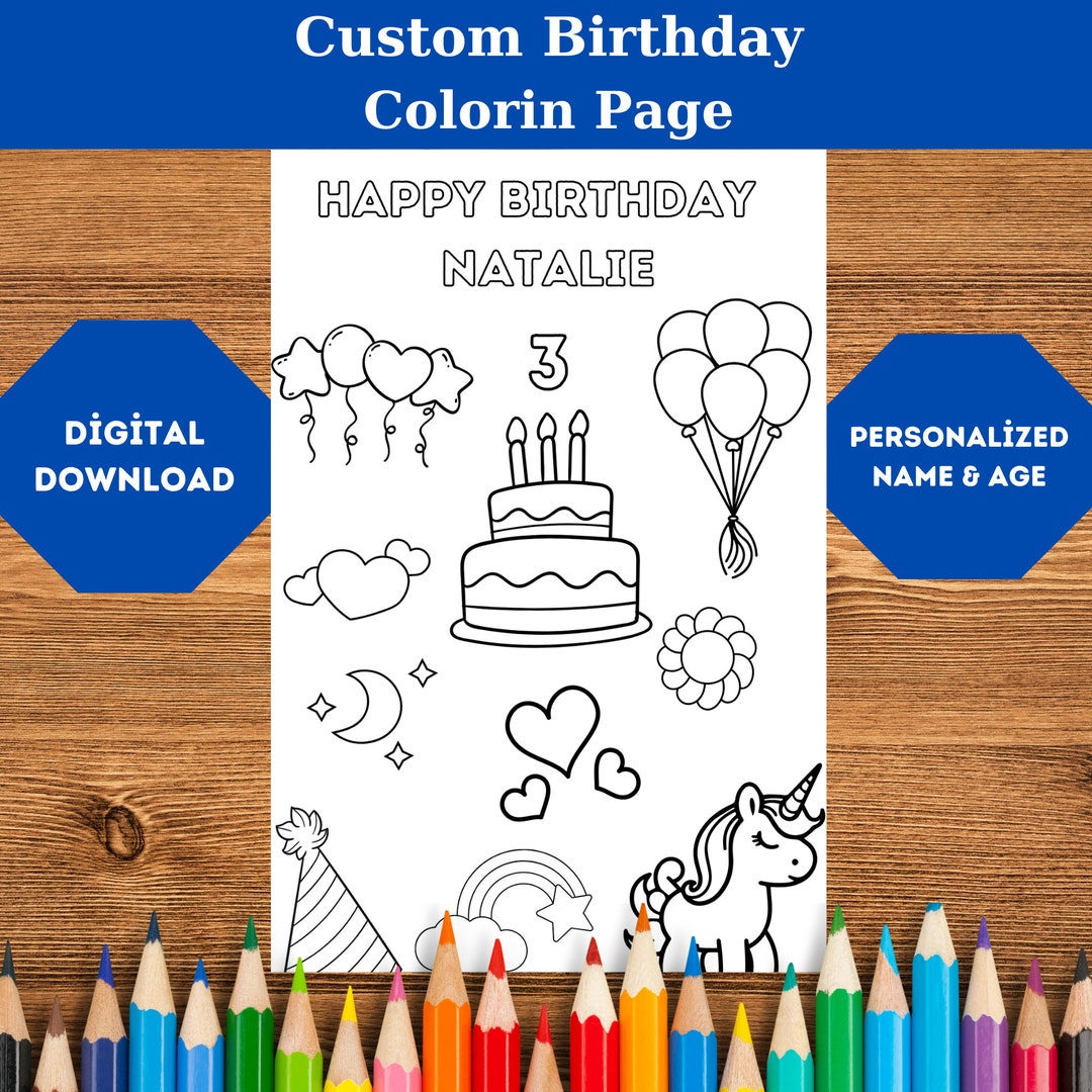 Personalized Birthday Coloring Page for Kids, Custom Birthday Party ...