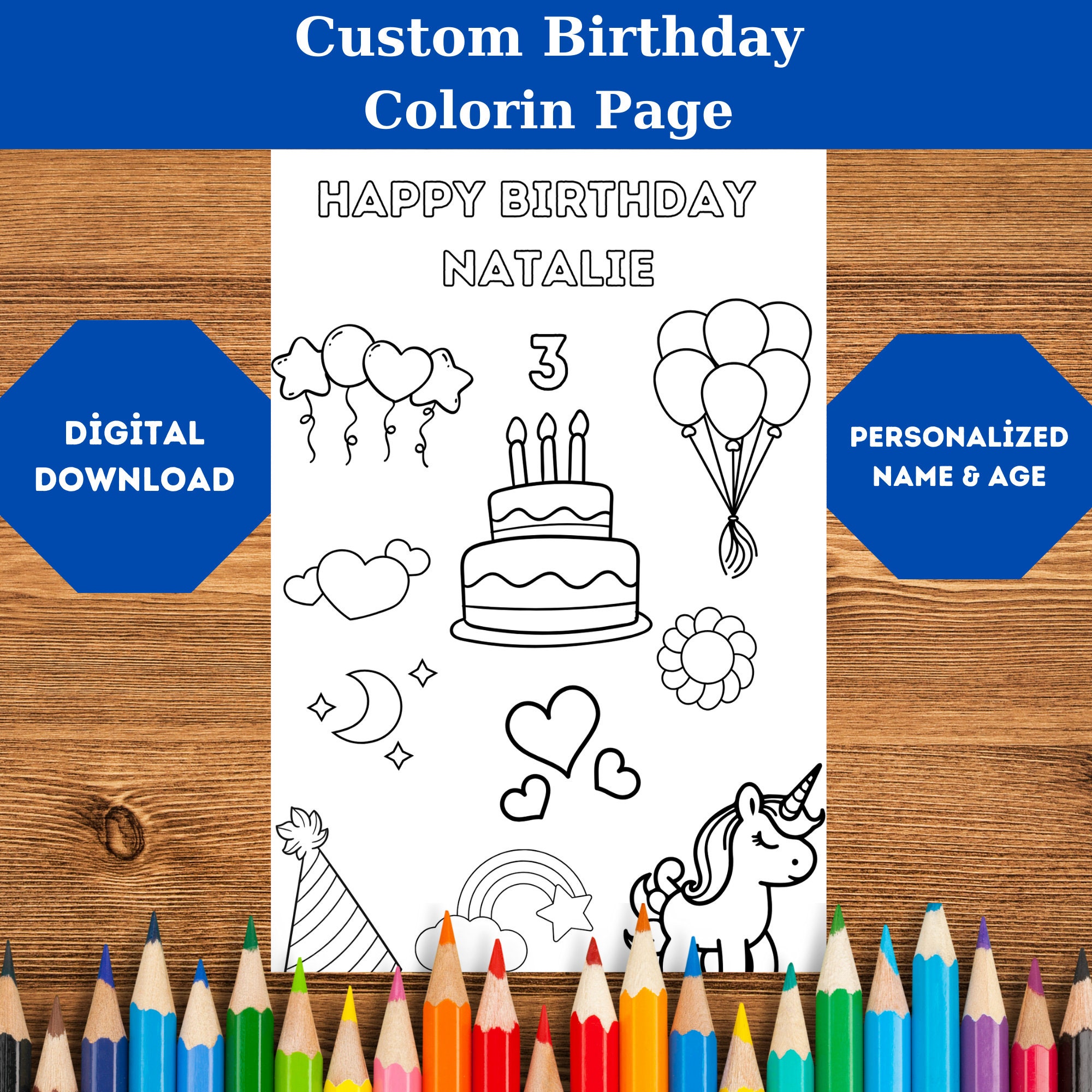Personalized Birthday Coloring Page for Kids, Custom Birthday Party ...
