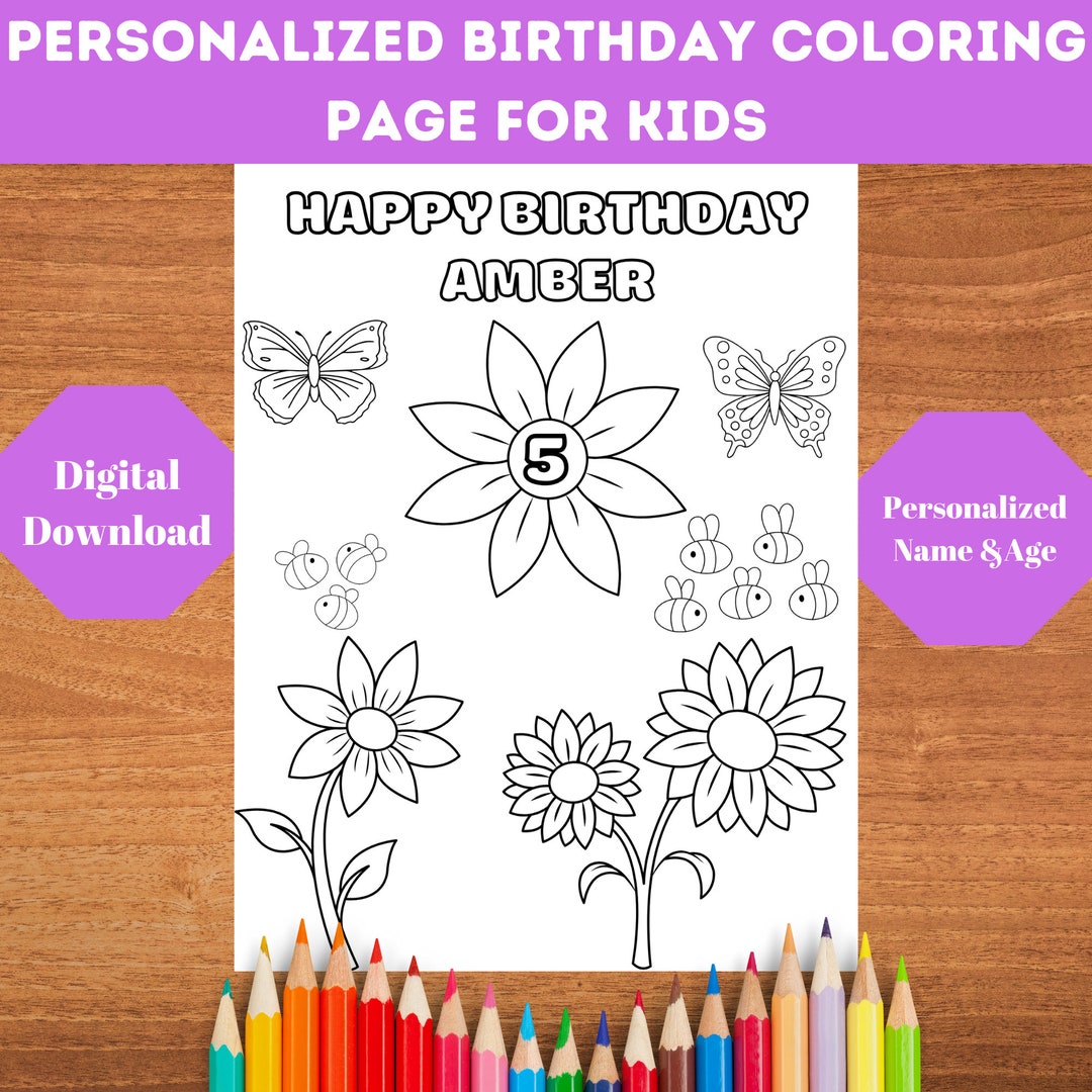 Personalized Birthday Coloring Page for Kids, Custom Birthday Party ...
