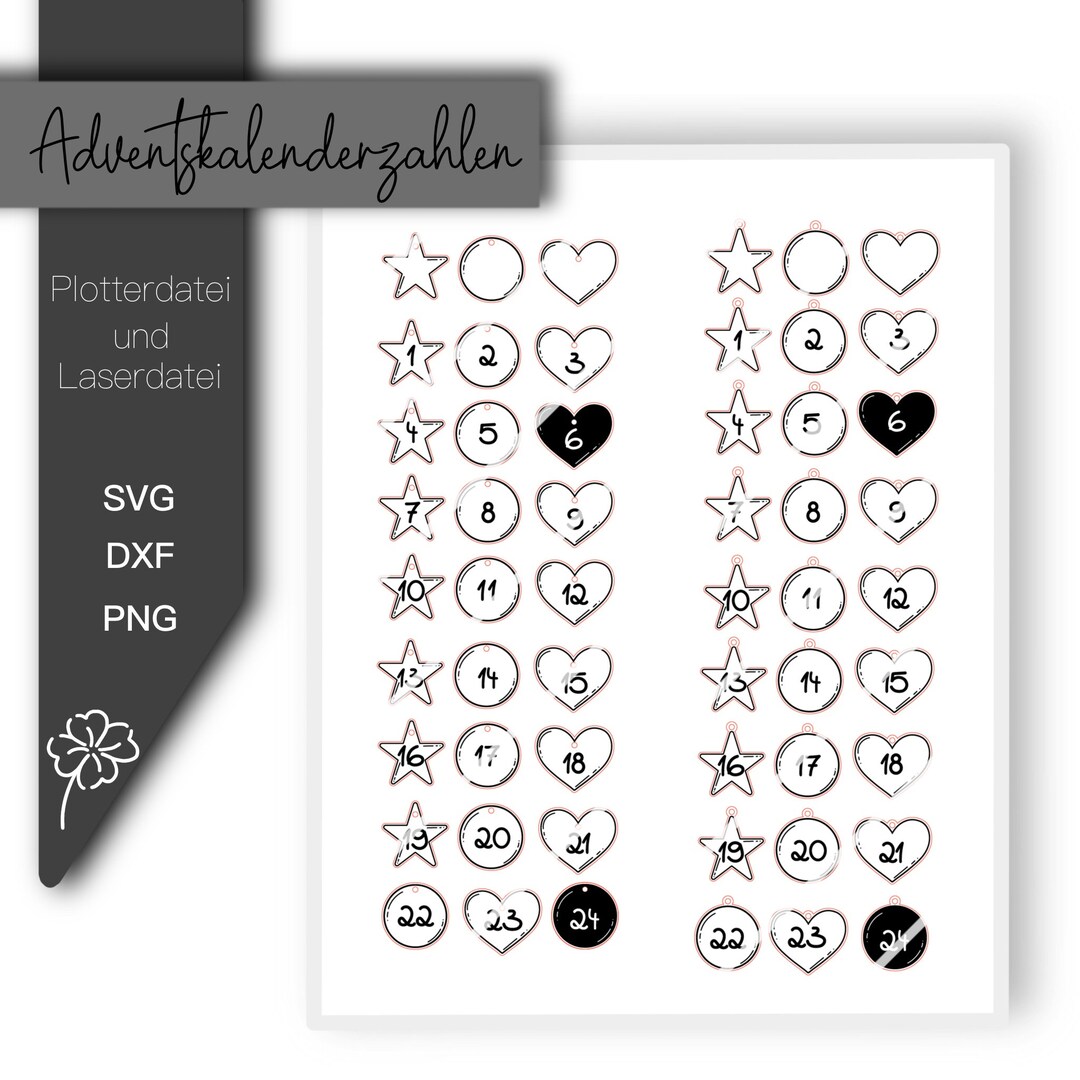 Laser File, Plotter File, SVG, Advent Calendar Numbers, Including ...