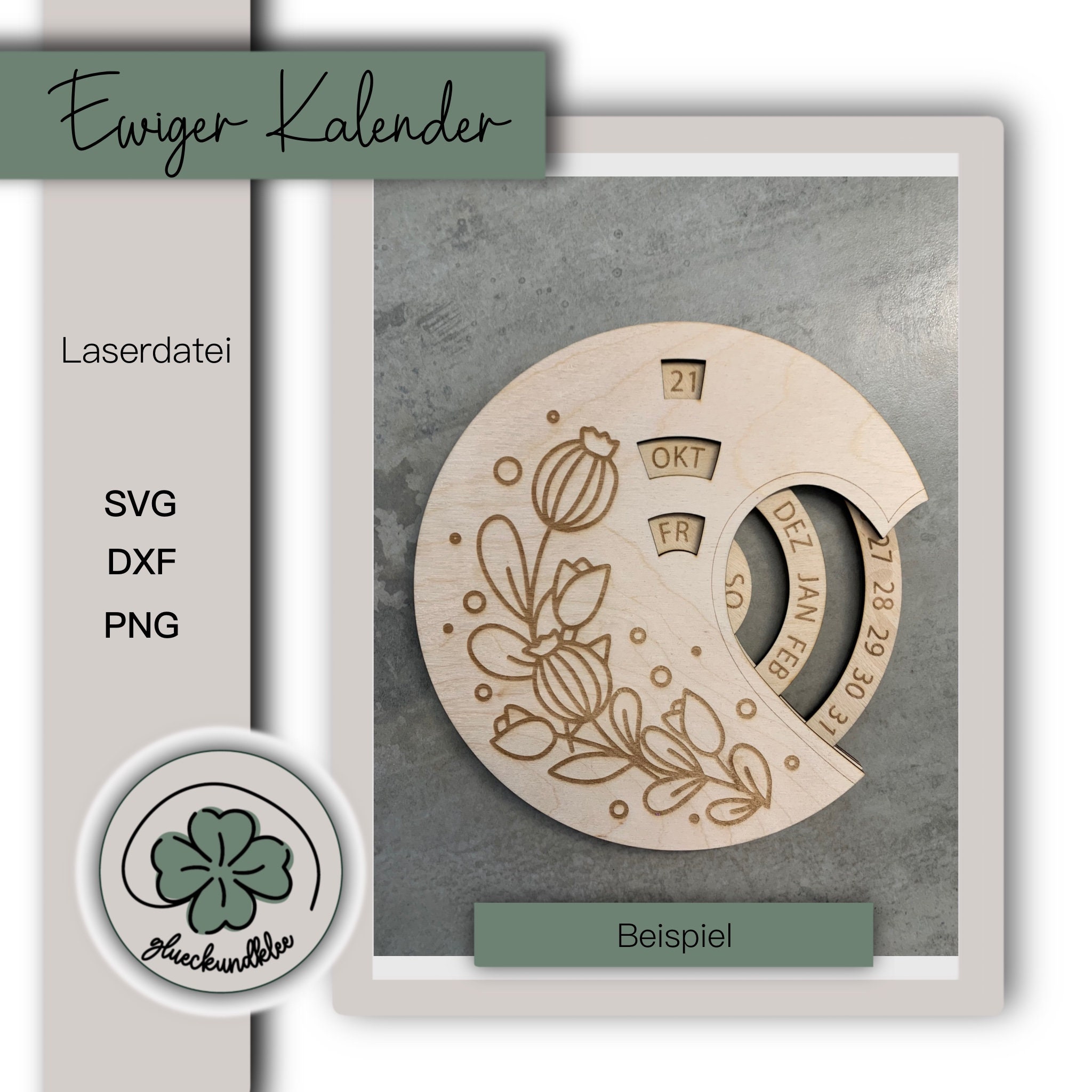 Laserdatei, Ewiger Kalender, svg, dxf, Kalender lasern, inklusive ...
