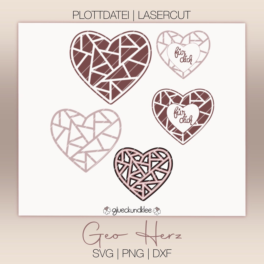 Laser File, Plot File, SVG, Geo Heart, Geometric Heart, Cactopper ...