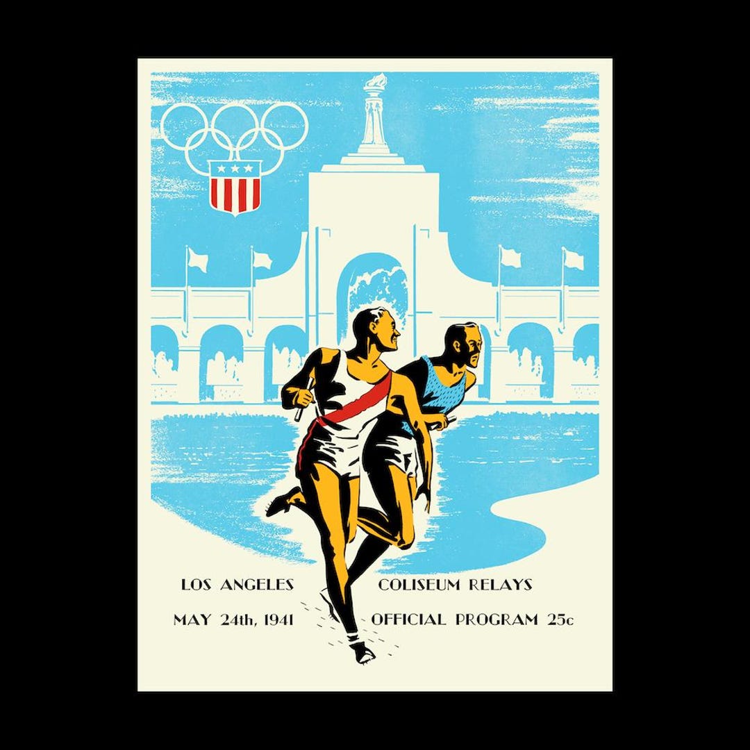 Los Angeles Coliseum Relays 1941 Track and Field Screen Printed Poster ...