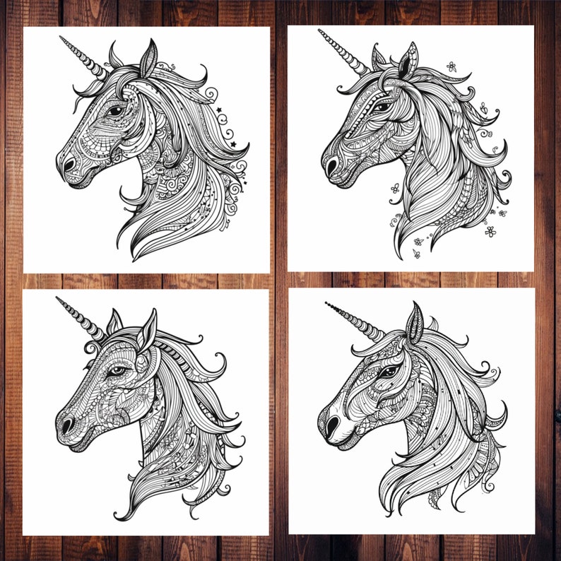 Fantasy Unicorn Coloring Pages With Intricate Patterns, Printable PDF ...