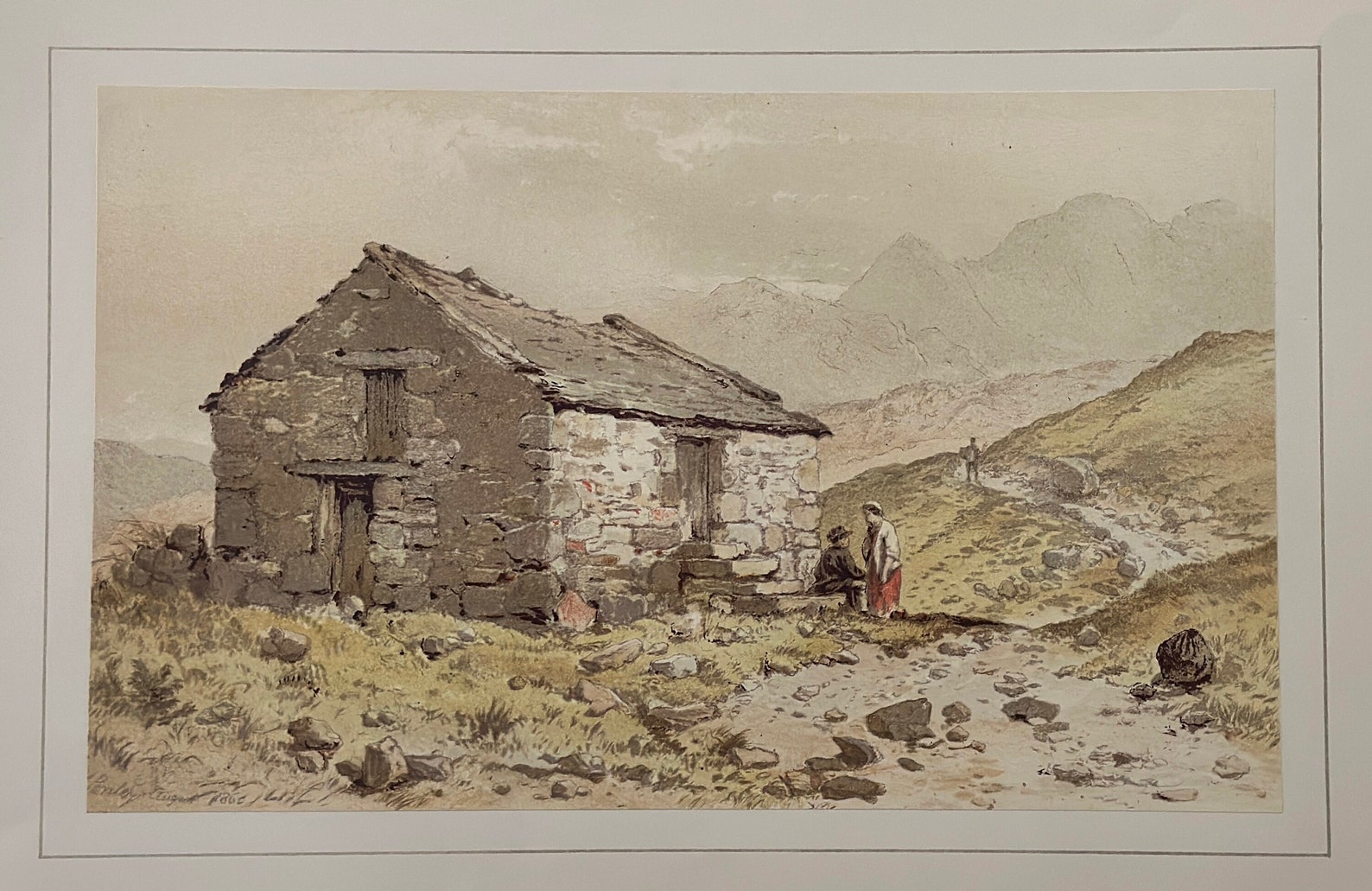 Antique Aaron Penley Lithograph, "hut at Ghorphwysfa, North Wales" From ...