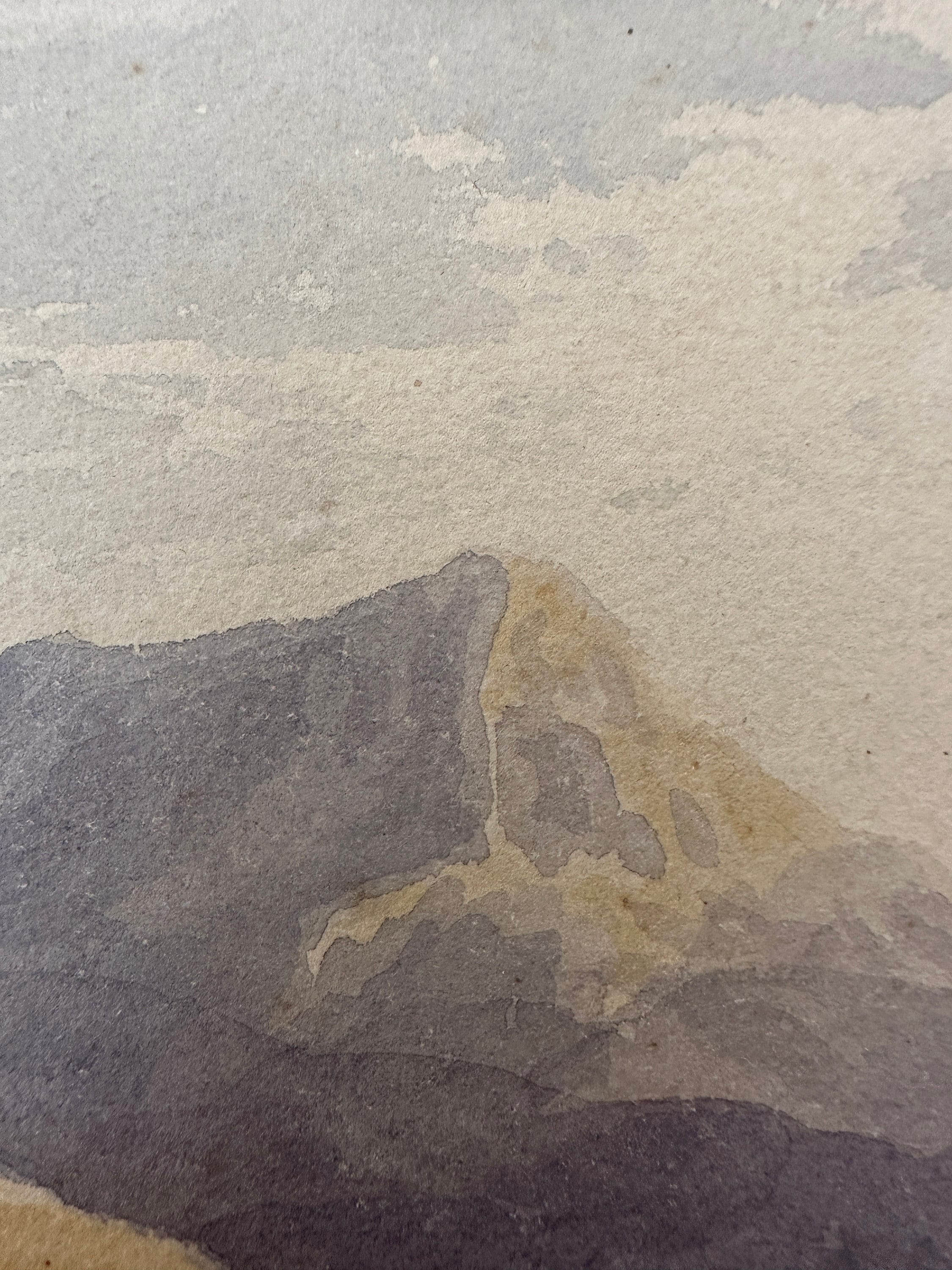 Vintage Watercolor Landscape Painting | Rocks, River and Hills | Browns ...