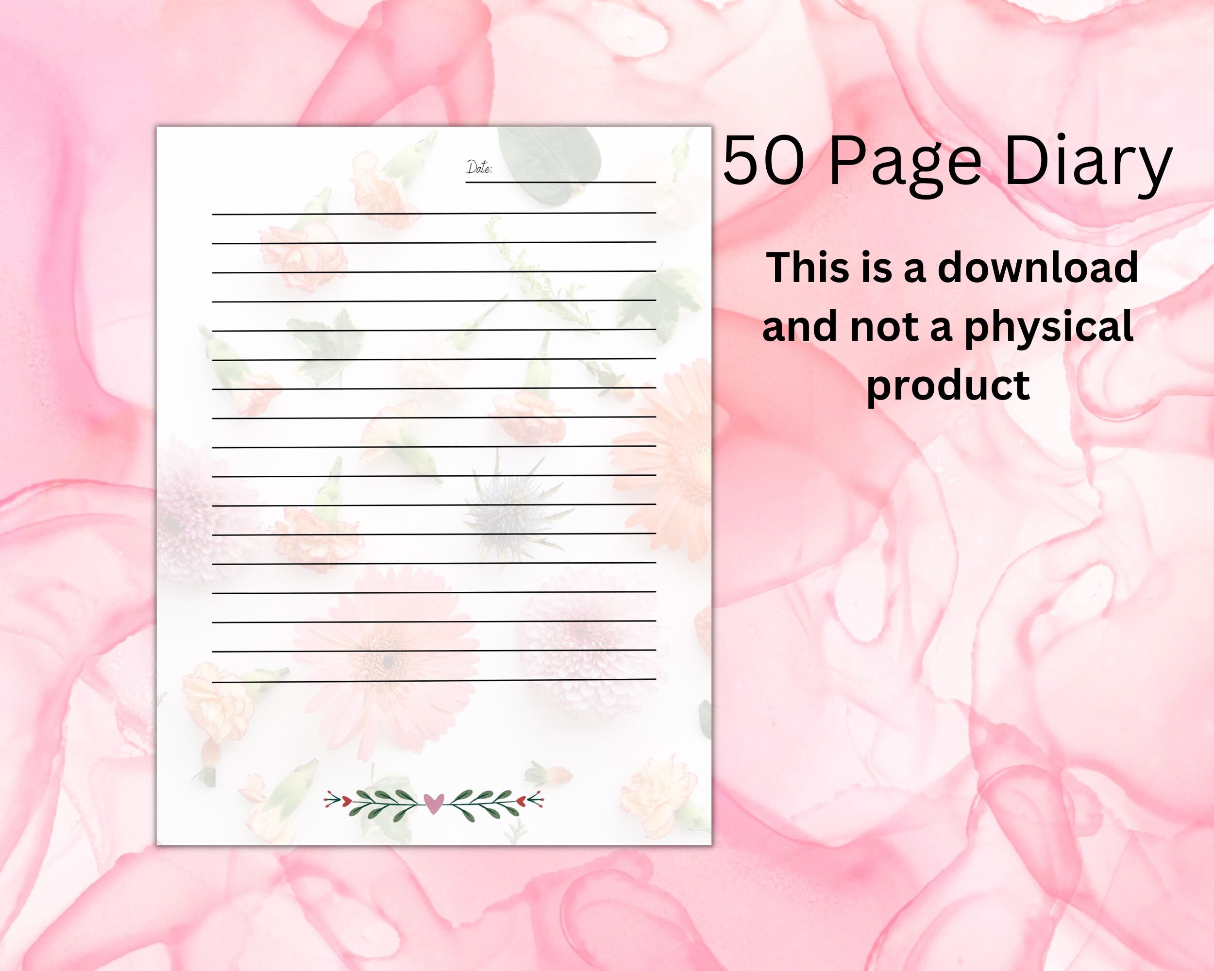 Personalized Daily Diary for Girls and Women-printable-digital-50 Pages ...