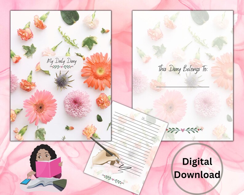 Personalized Daily Diary for Girls and Women-printable-digital-50 Pages ...