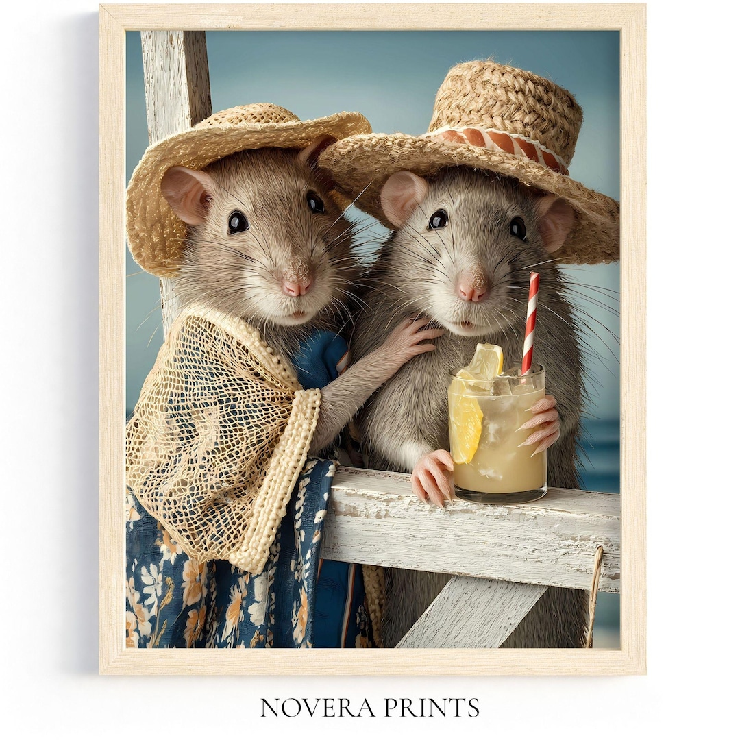 Rat Couple on Summer Vacation Wall Art - Dressed-up Rats With Lemonade ...