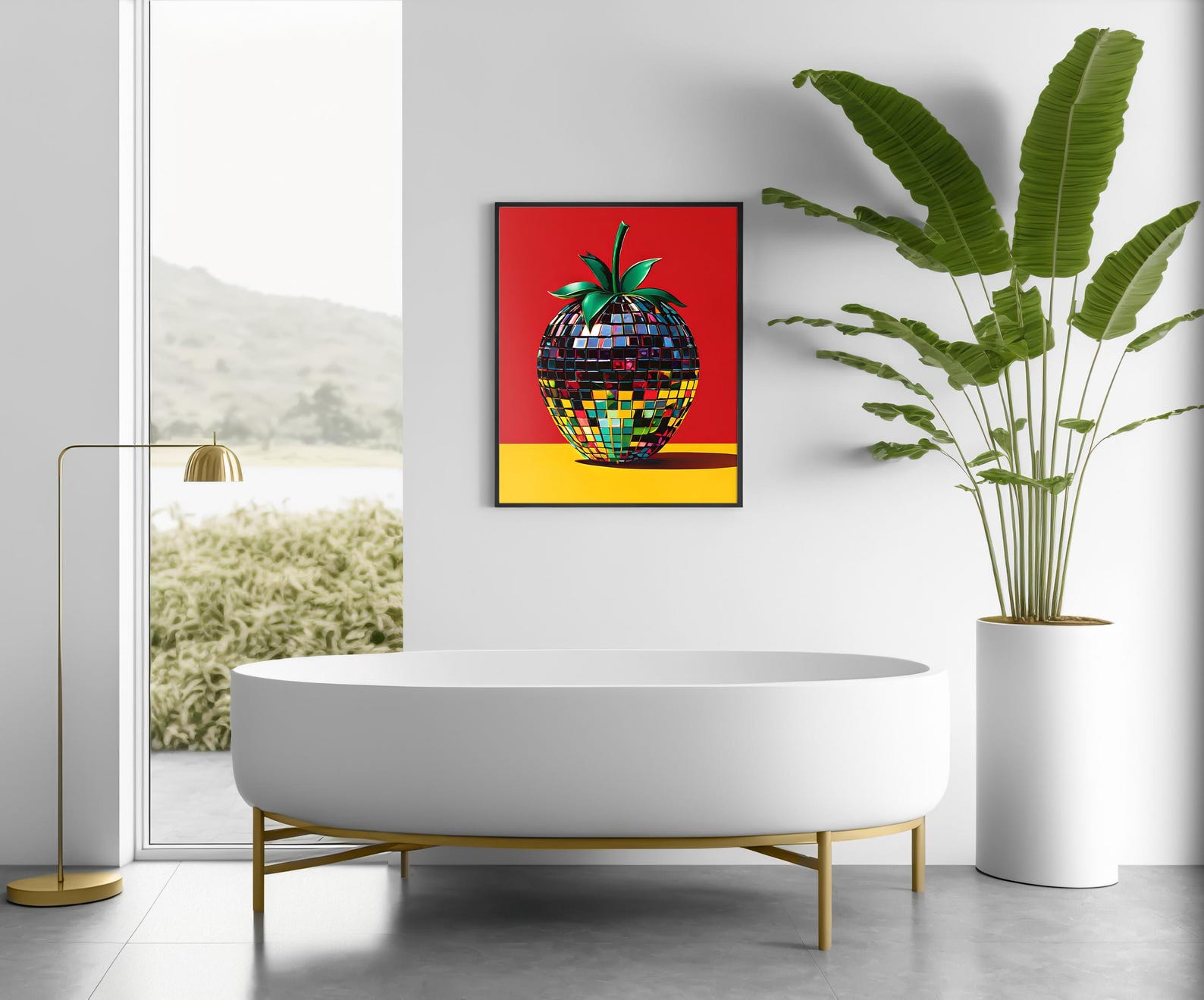 Retro Disco Strawberry Print Wall Art Poster, Glam Look Sparkly ...