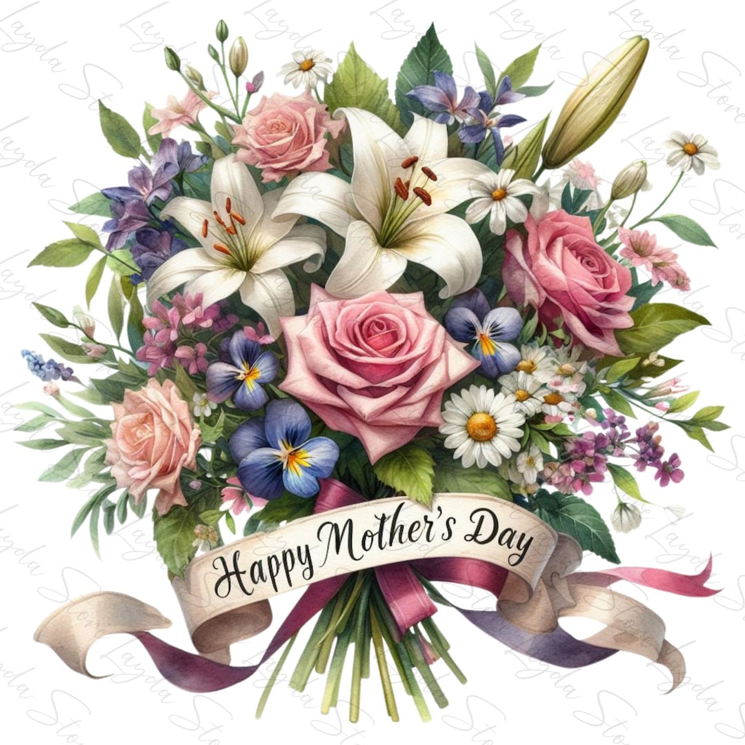 Happy Mother’s Day With Watercolor Flower Bouquet Transparent PNG ...