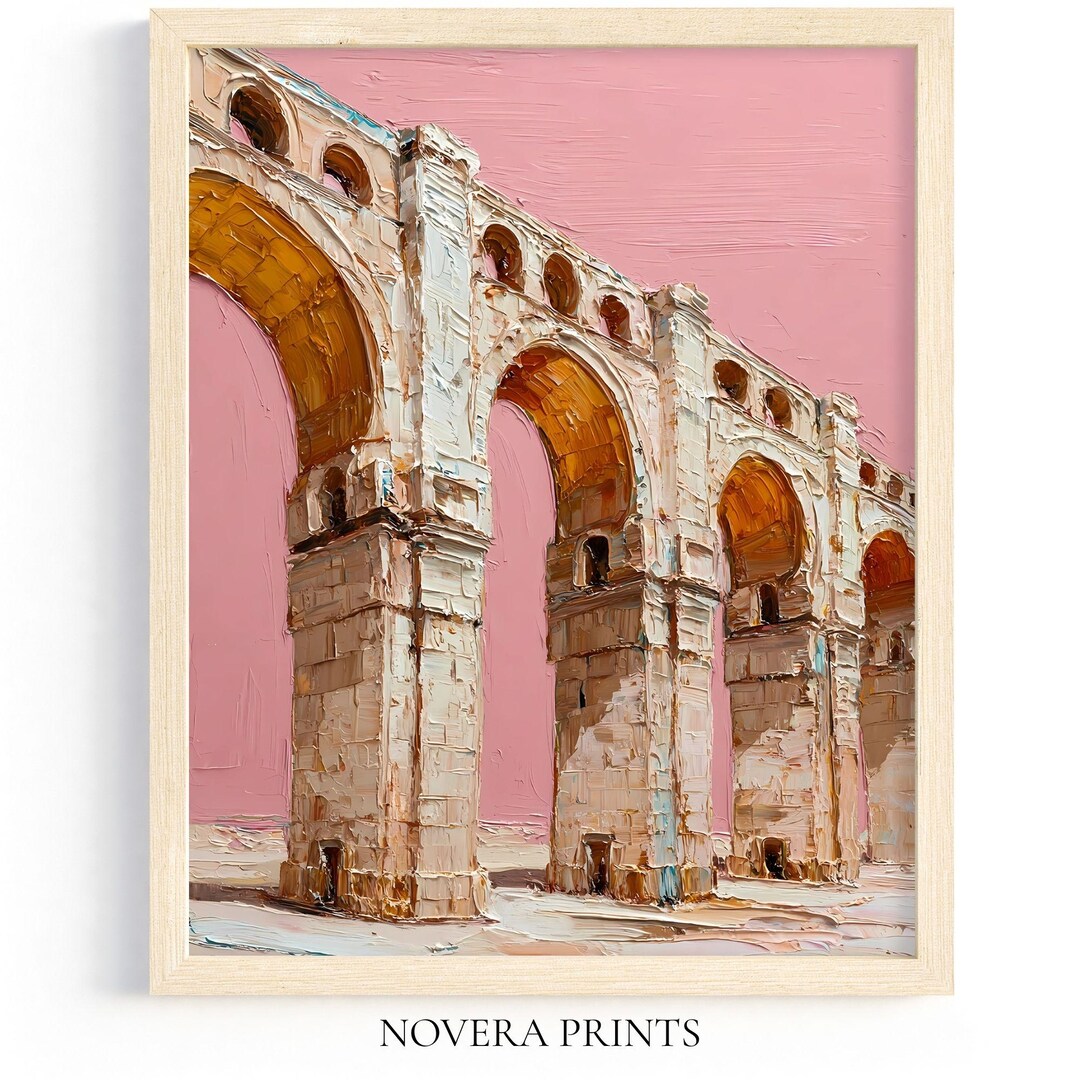 Ancient Ruins Wall Art Print, Impasto Oil Painting Texture, Desert ...