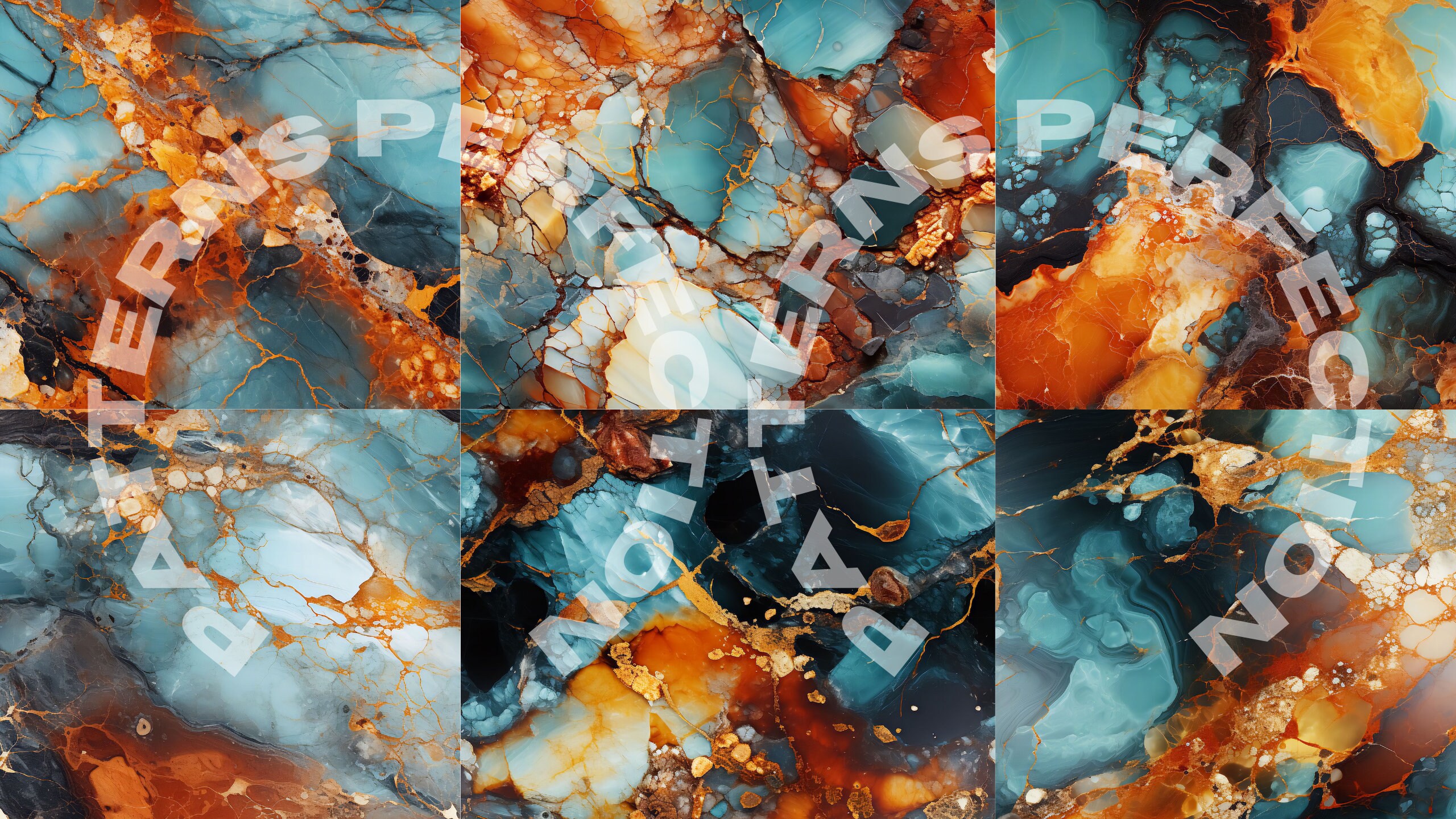 Orange/aqua Marble Digital Paper - SEAMLESS - Granite/marble Textures ...