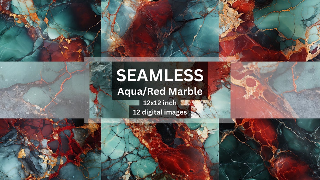 Aqua/red Marble Digital Paper - SEAMLESS - Granite/marble Textures - 12 ...