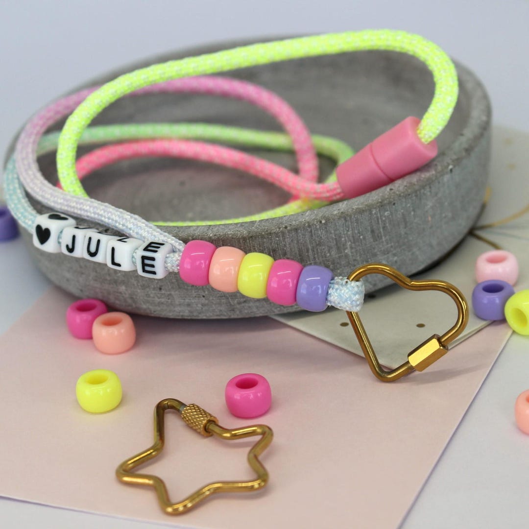 Personalized Lanyard *golden* With Name and Heart or Star Carabiner ...