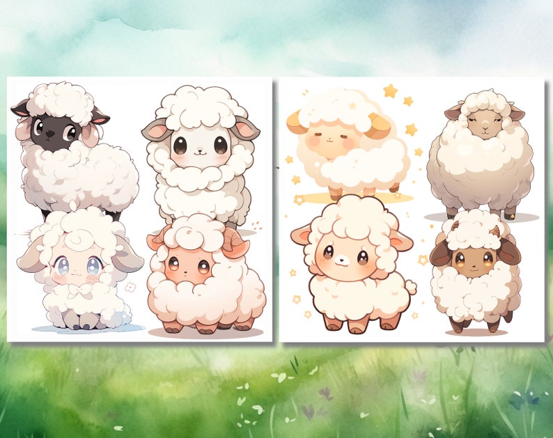 31 Sheep Cartoon / Anime Illustrations Cliparts - Digital Download ...