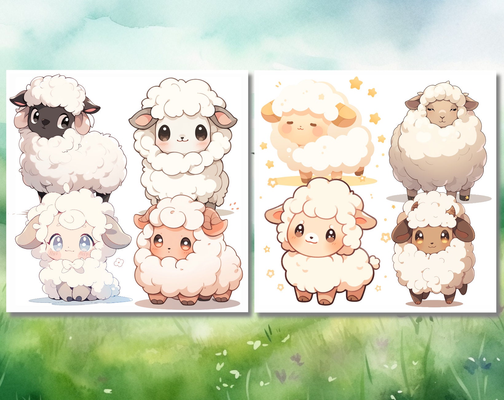 31 Sheep Cartoon / Anime Illustrations Cliparts - Digital Download ...