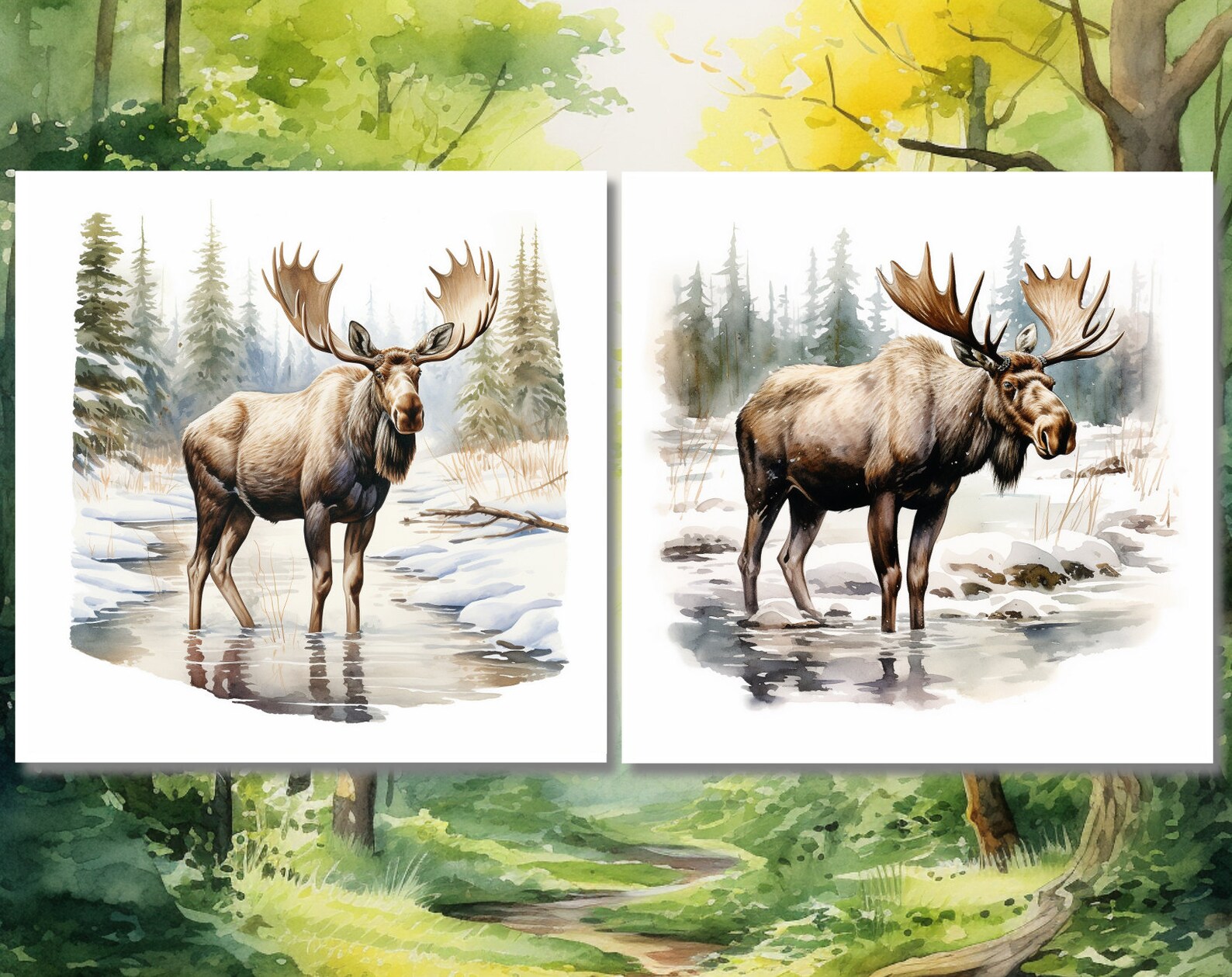 15 Watercolor Moose Illustration Cliparts - Digital Download ...