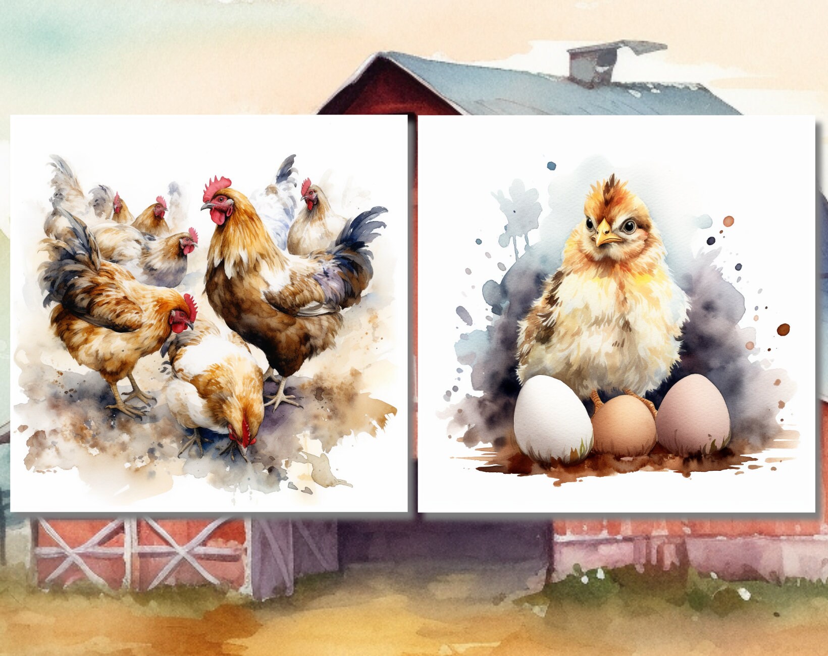 15 Watercolor Chicken / Hen / Rooster / Chicks Illustration - Etsy