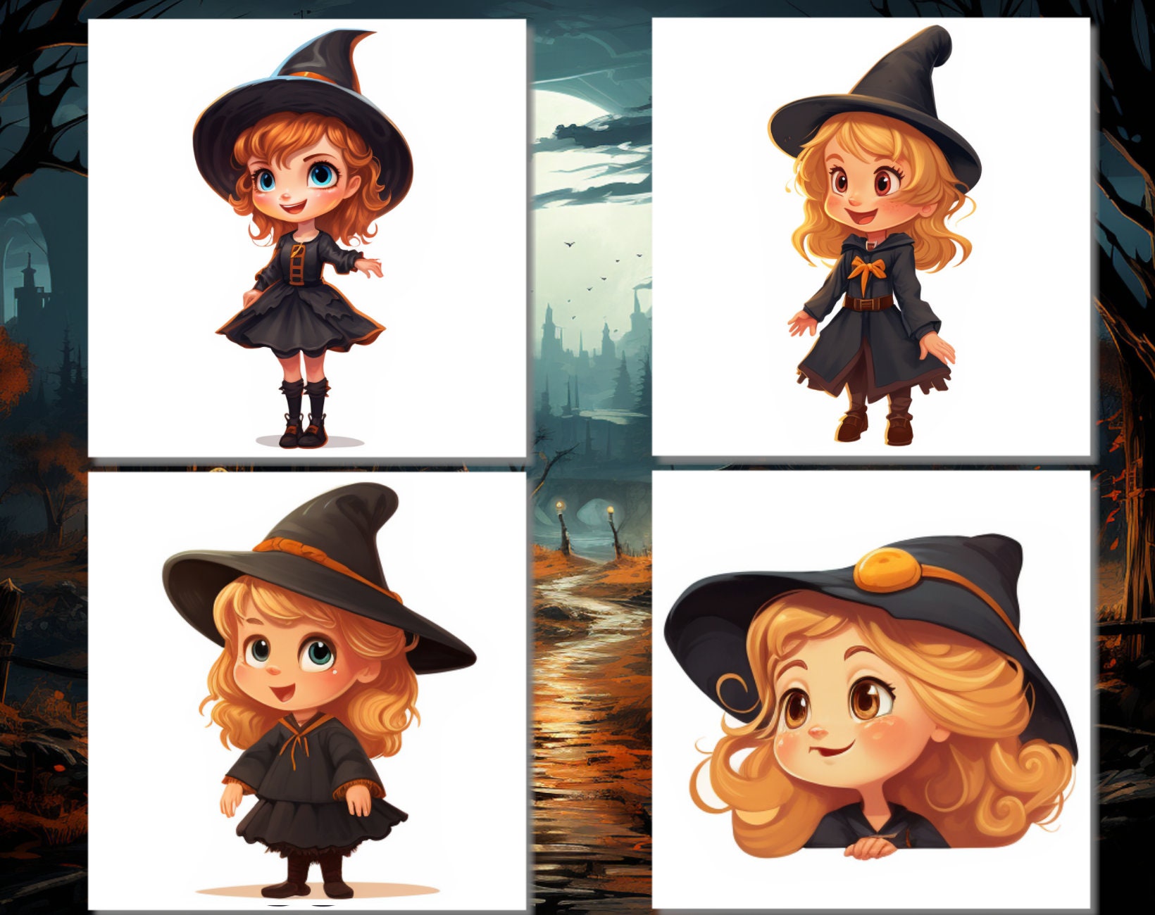 31 Cute Witches Illustration Cliparts - Style for Children - Digital ...