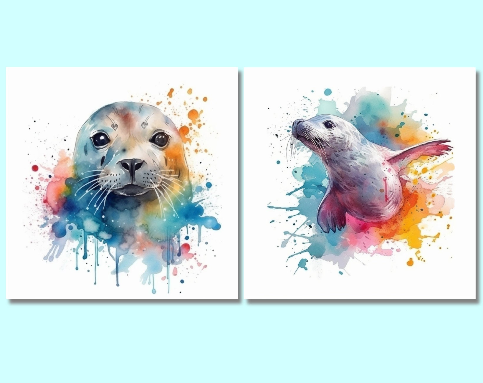 14 Watercolor Colorful Seal Illustrations Cliparts - Digital Download ...