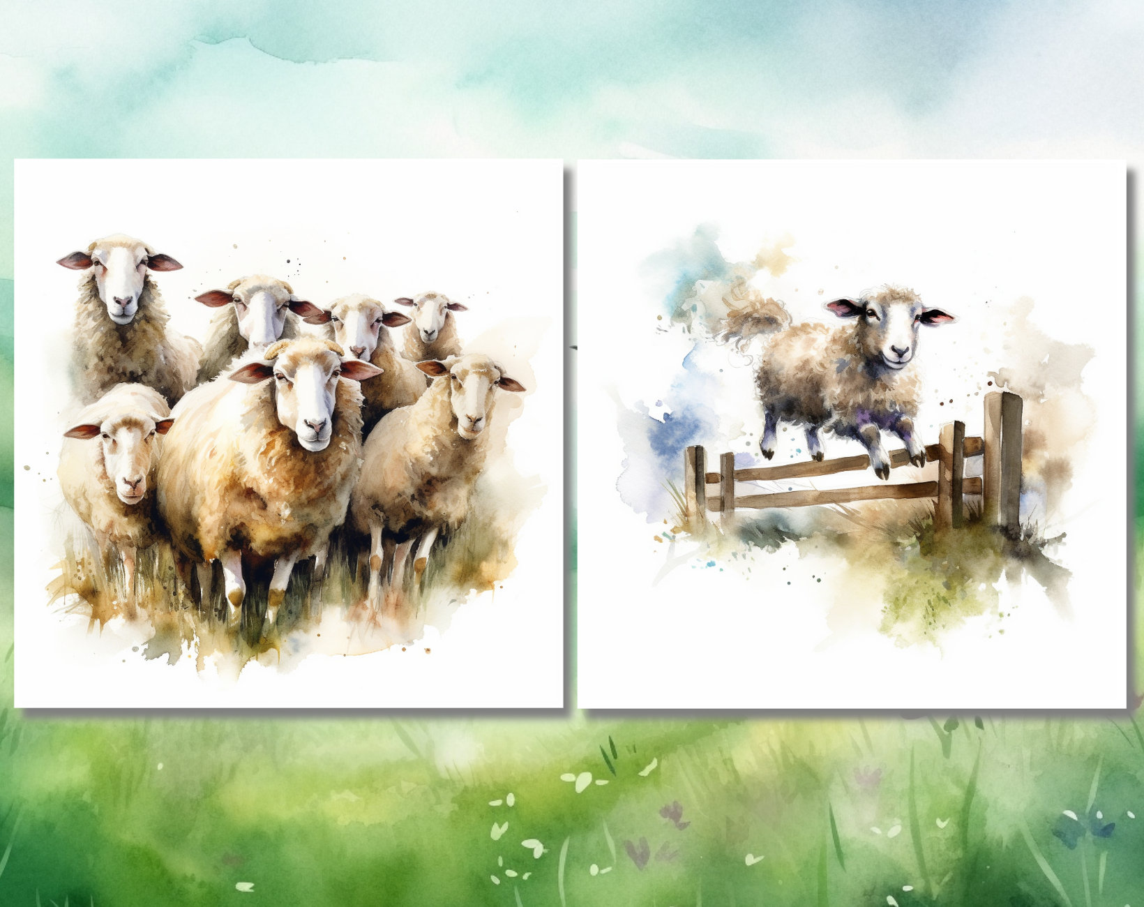 15 Watercolor Sheep Illustration Cliparts - Digital Download ...