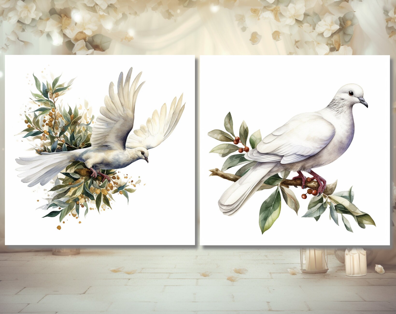 15 Watercolor White Doves Illustrations Cliparts Digital Download ...